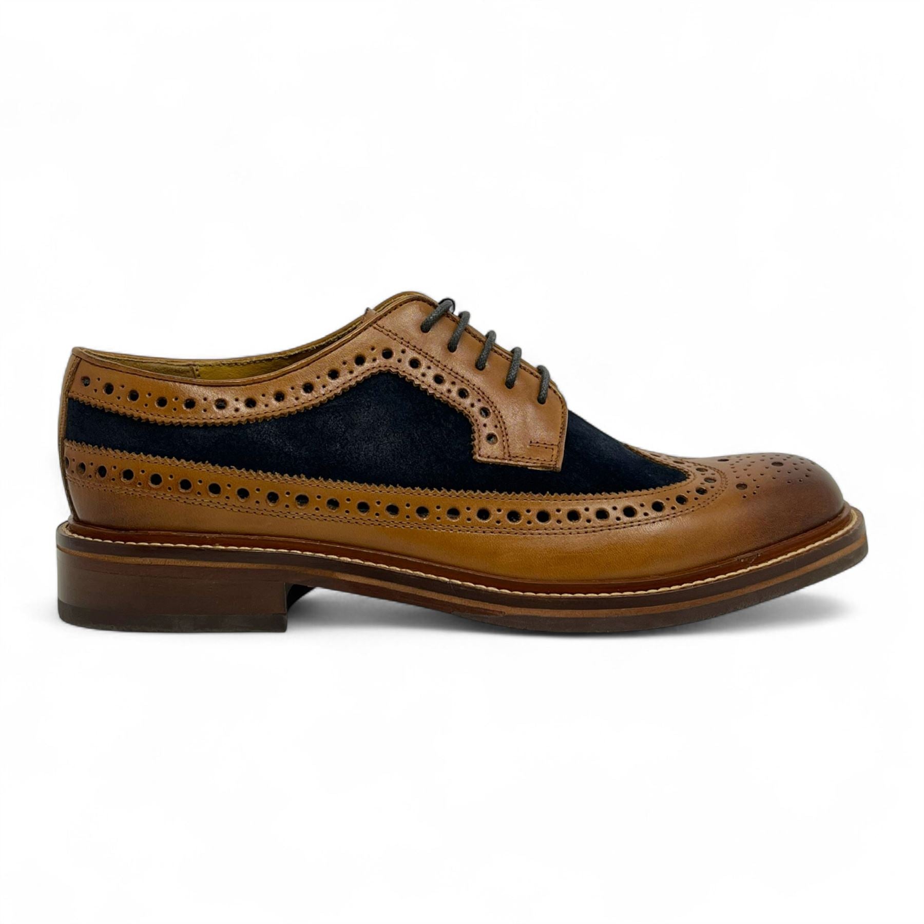 Chapman & Moore Men's Tan Leather Navy Suede Brogues Oxford Formal Sho ...