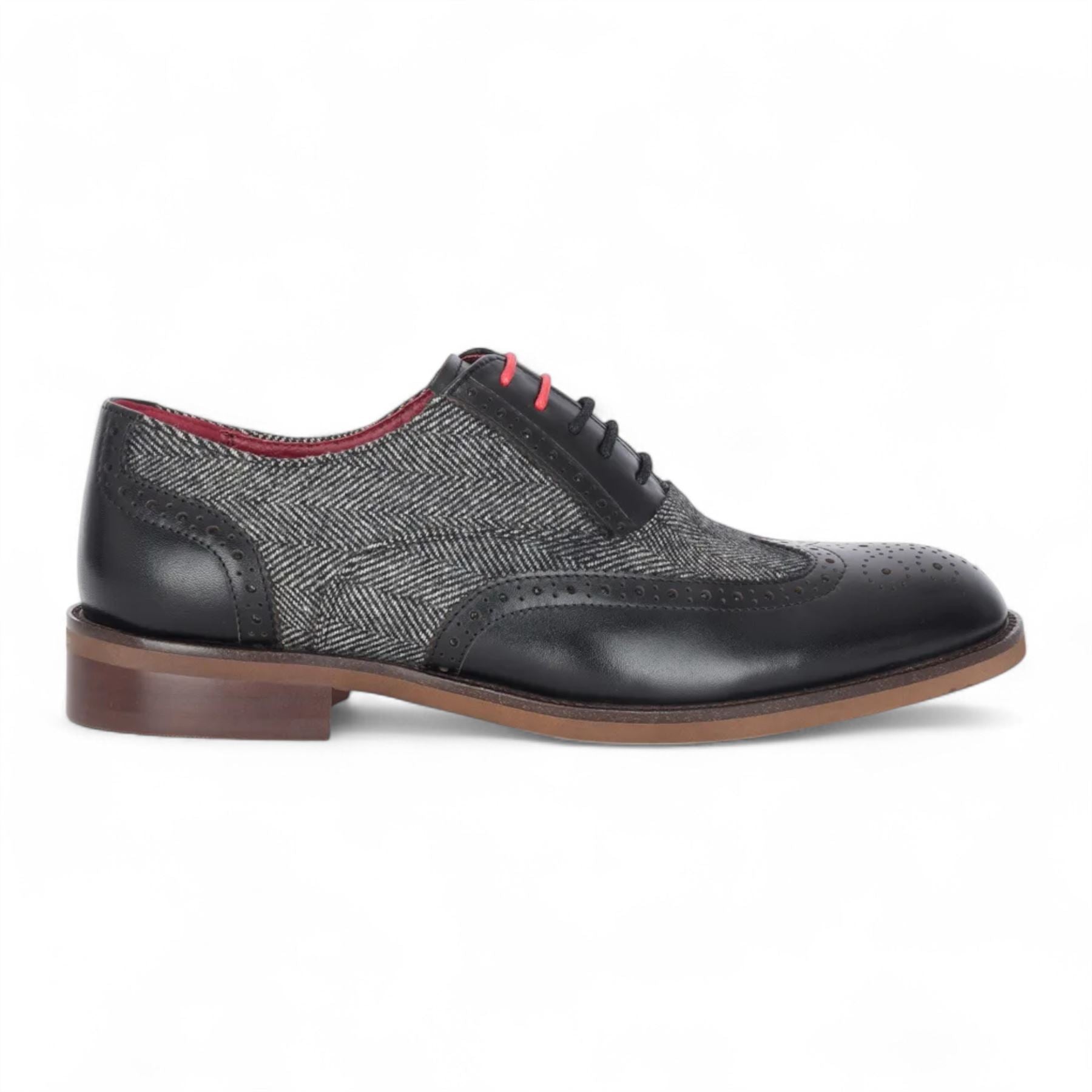 Justin Reess Men's Black Leather Tweed Brogue Shoes - Albert ...