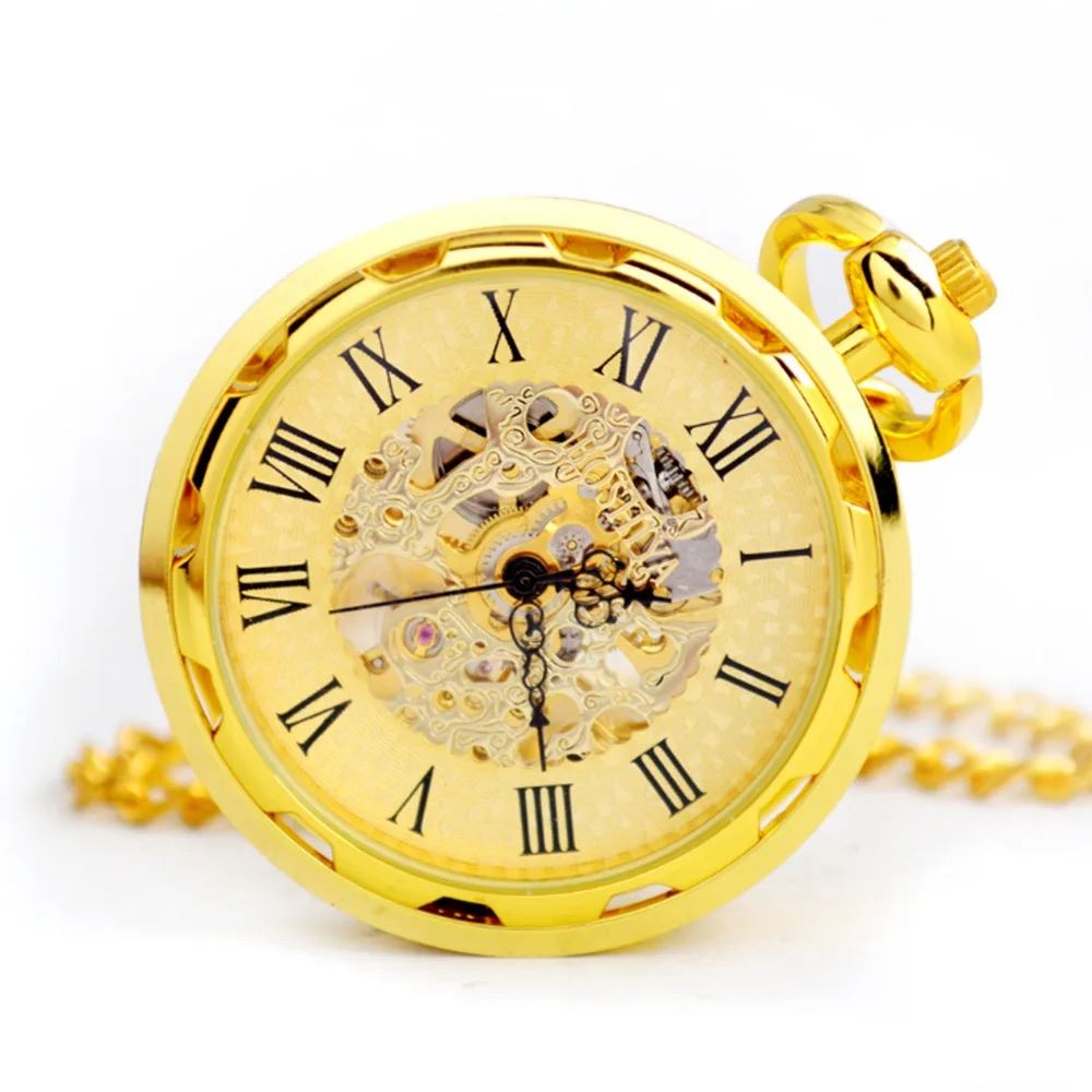Mechanical Golden Skeleton Open-Face Chain Pocket Watch – Upperclass ...