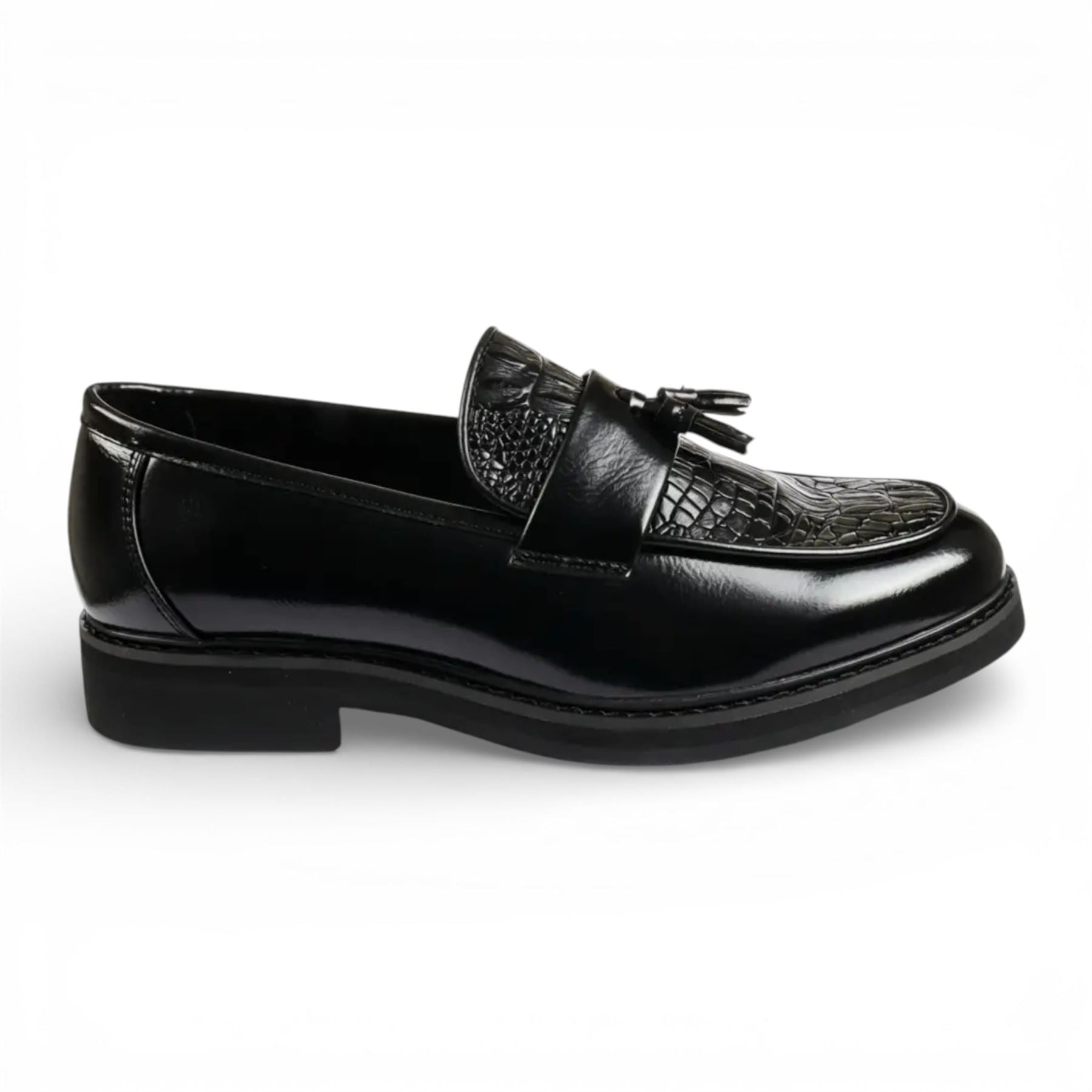 Mens Faux Leather Black Tassel Lug Sole Textured Loafers Shoes ...