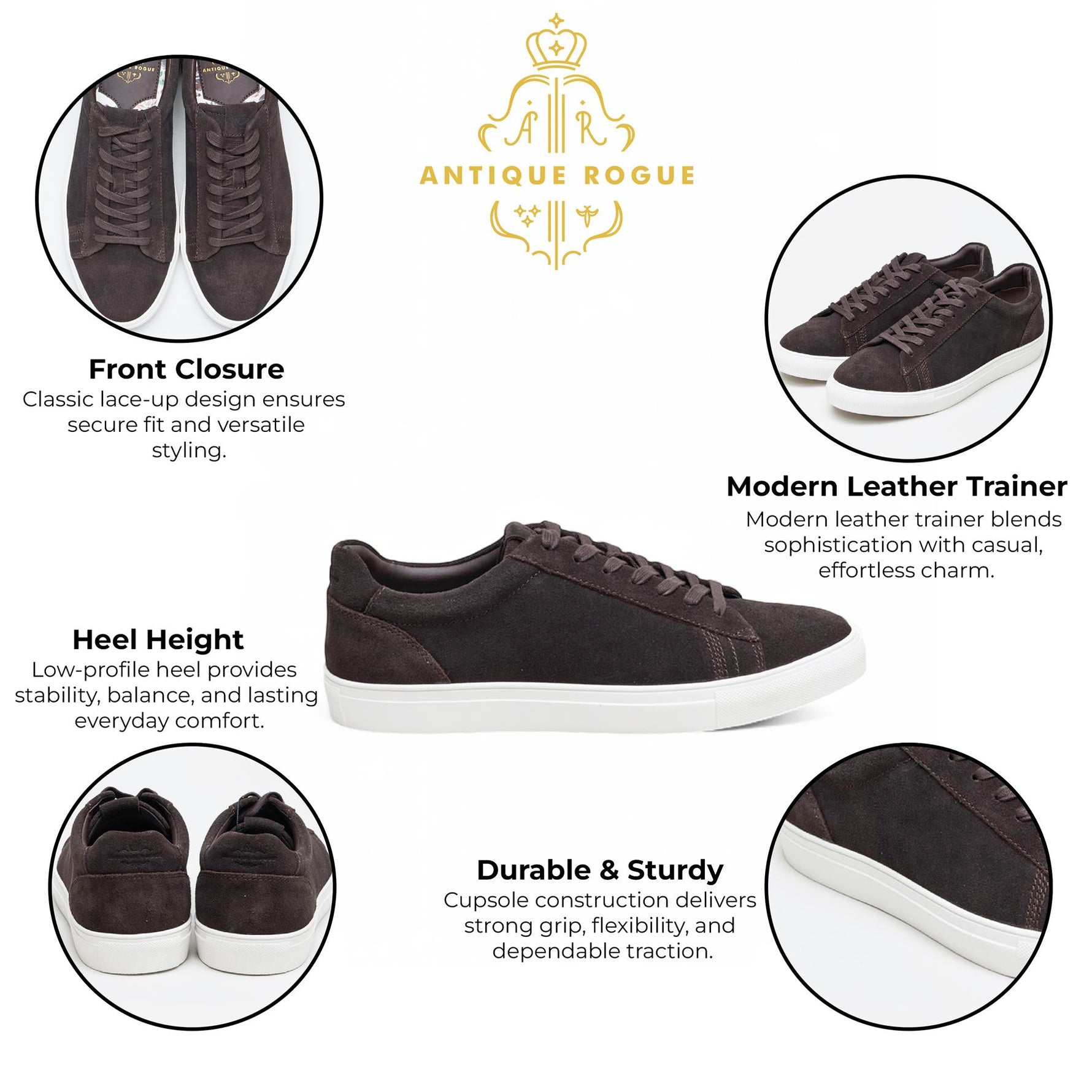 Antique Rogue Men’s Brown Suede Leather Trainer Sneaker Shoes - Gibbs ...